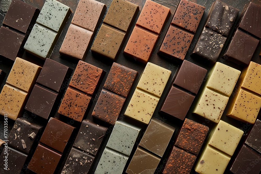 Assorted chocolate bars creating a decadent mosaic of flavors. Stock ...