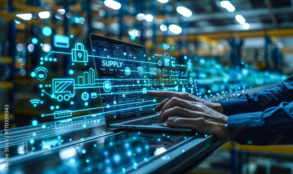 Businessman in Suit Showcasing Digital Supply Chain Management Concept ...