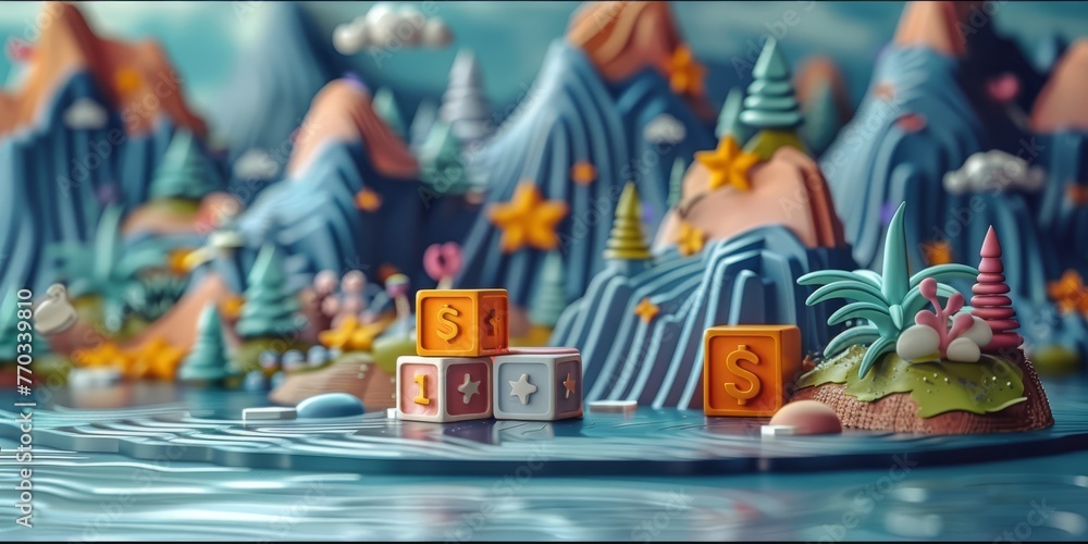 Playful 3D render of anthropomorphic, toy block-like dollar signs ...