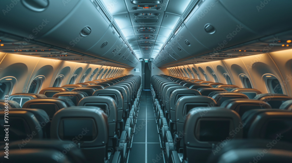 Empty Airplane Cabin Interior with Modern Seats. Spacious and modern ...