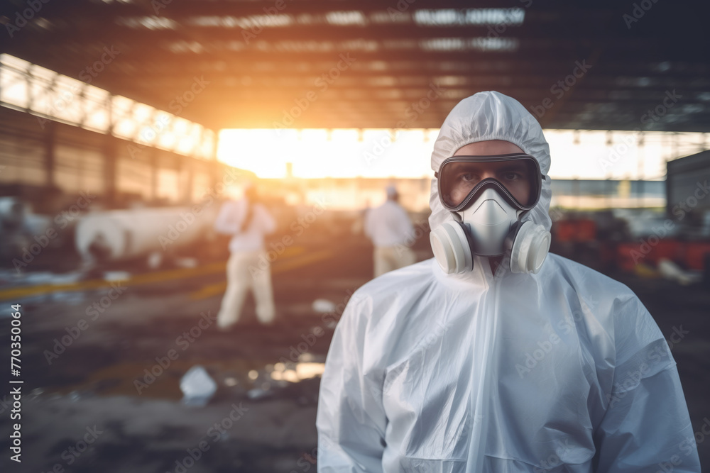 Man scientist in PPE Chemical Suit and hazmat suits inspector chemical ...