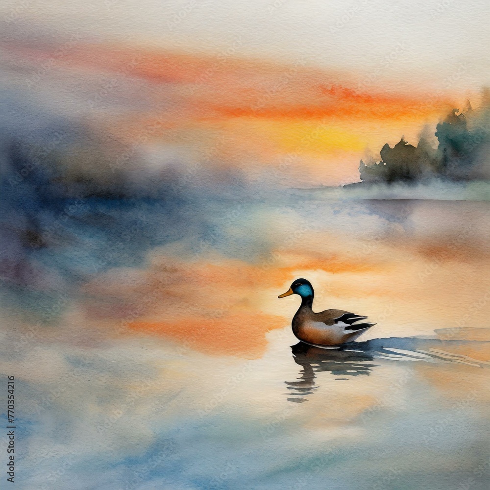 ducks in the lake.a minimalist wall watercolor piece featuring the ...