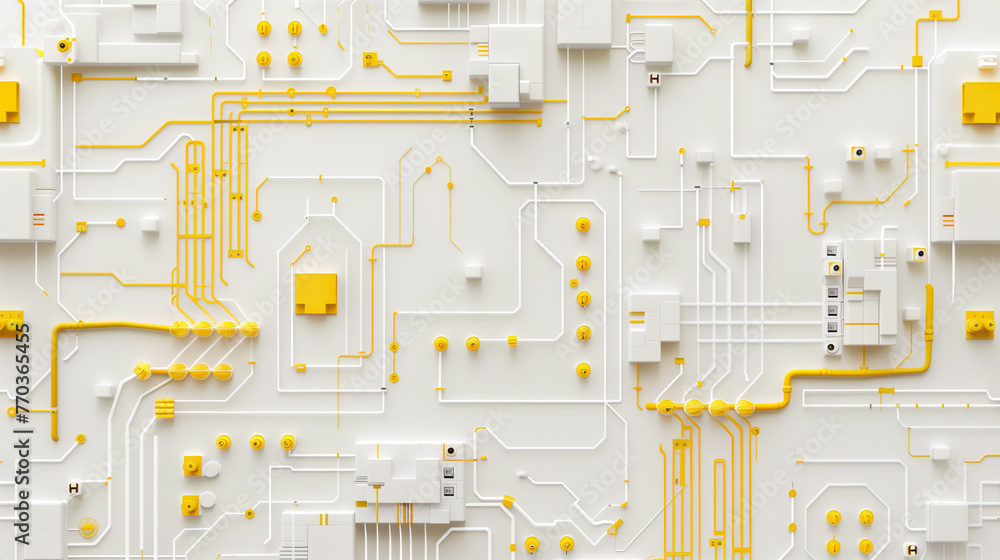 Circuit outline white and yellow material on pure white background ...