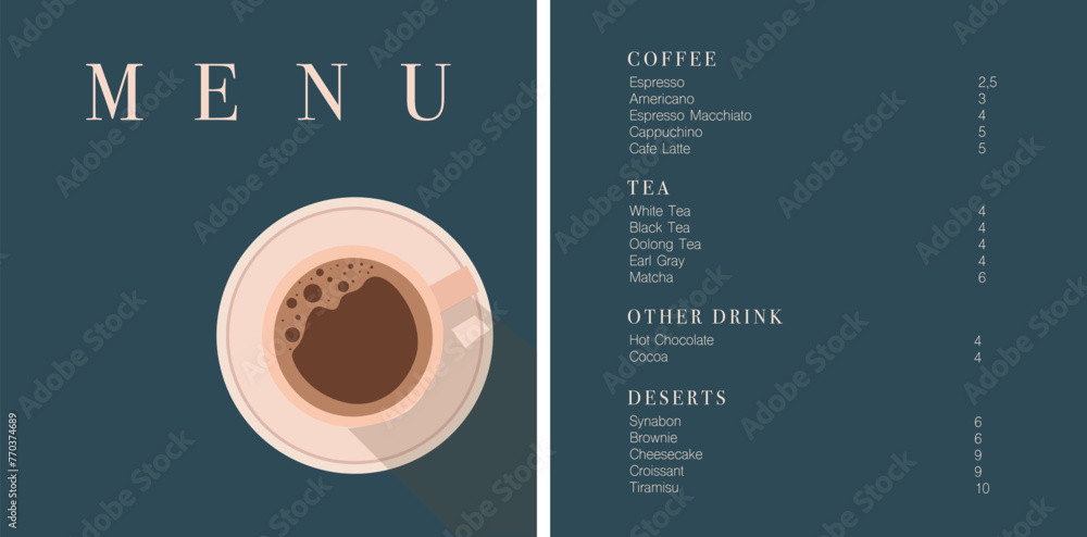 Cafe design menu. Coffee drinks menu price list for cafe, coffee shop ...