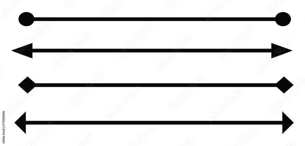 Horizontal long straight arrow signs. Black pointer, direction ...