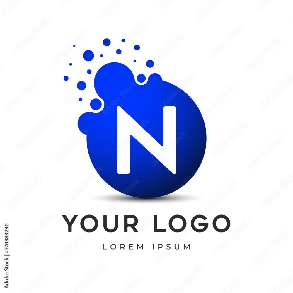 Letter N Logo with dots, Lettering unit with round digital pixels ...