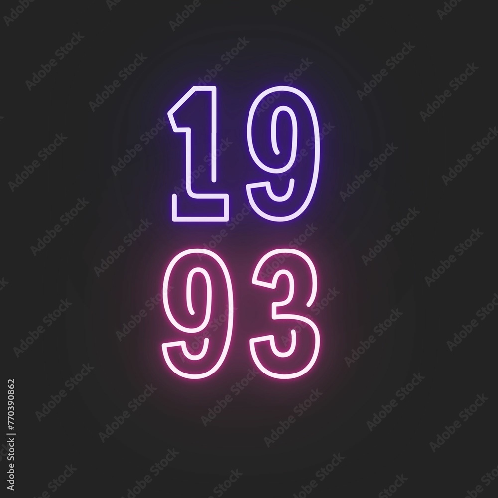 1993 Printable Image in Purple and Pink Neon Lettering With Black ...