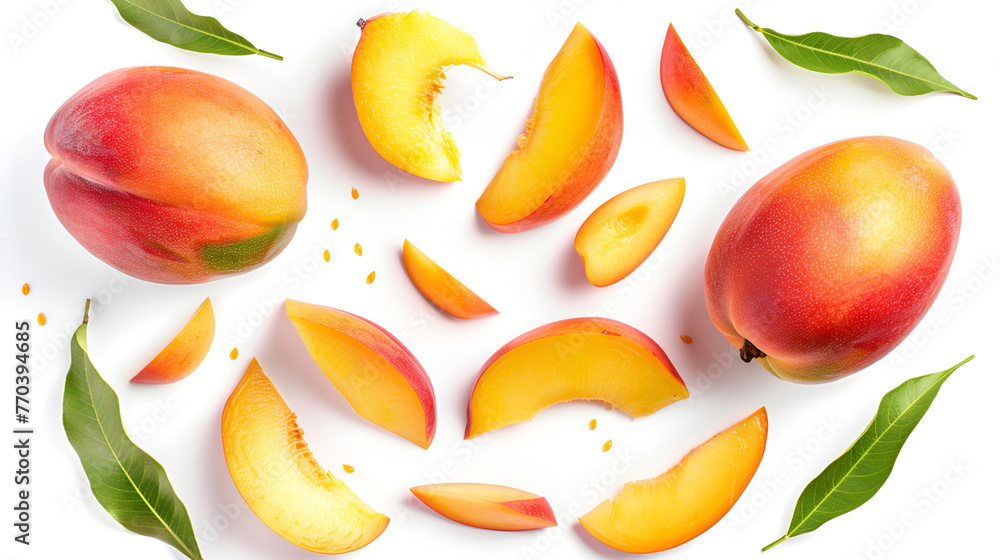 Isolated mango collection. Multicolored red and green mango fruits of ...