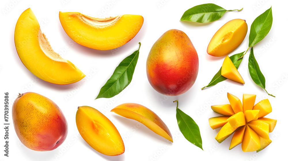 Isolated mango collection. Multicolored red and green mango fruits of ...