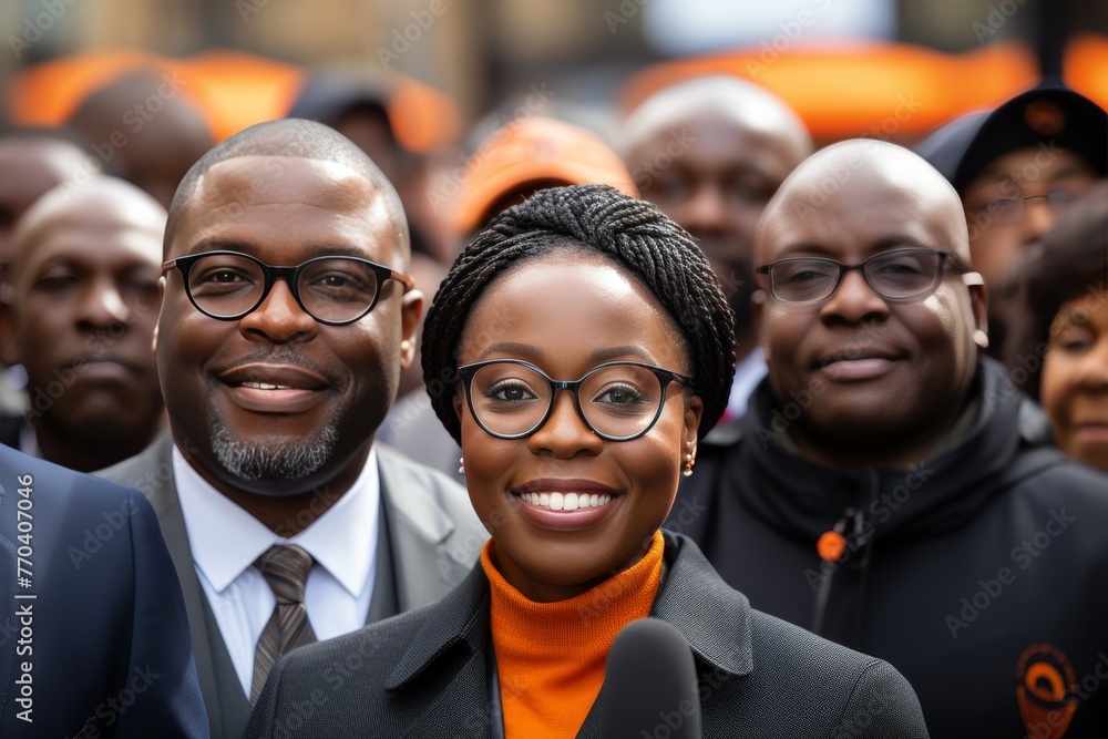 A high quality image depicting a confident young black teacher with ...