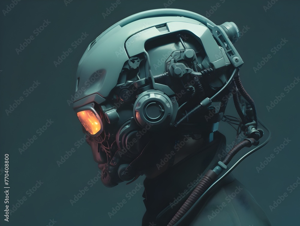 Futuristic Skull-Faced Figure Donning Virtual Reality Headset in a ...