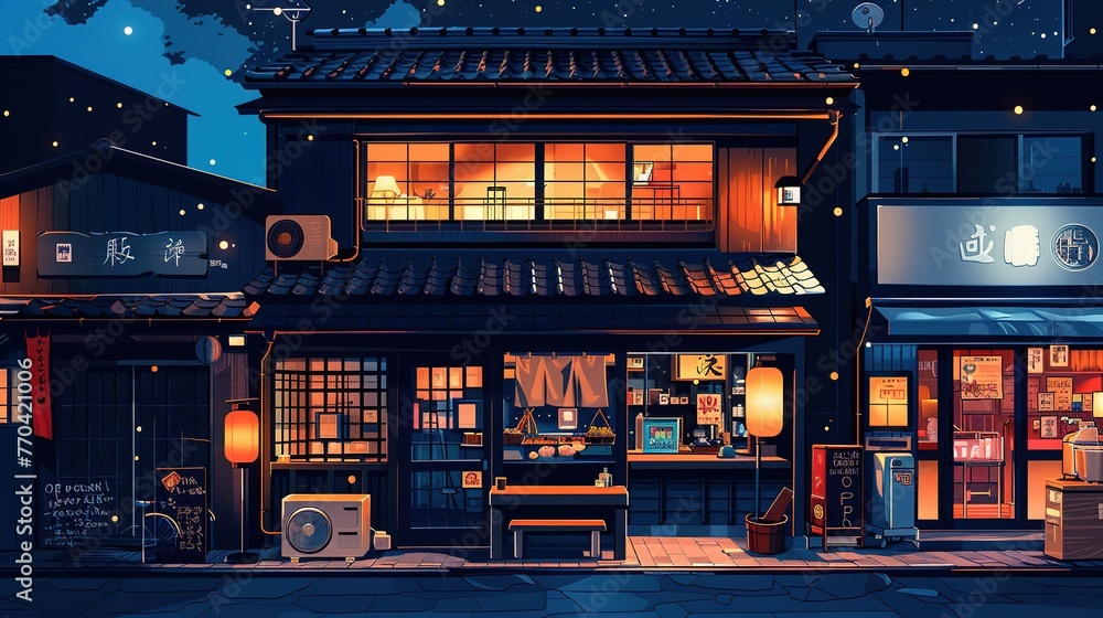 a beautiful japanese tokyo city ramen shop restaurant bar in the dark ...