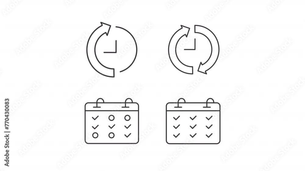 Time work types animation set. Task management animated line icons ...