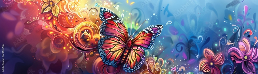 Butterfly metamorphosis, vibrant color doodle, detailed stages, lively ...