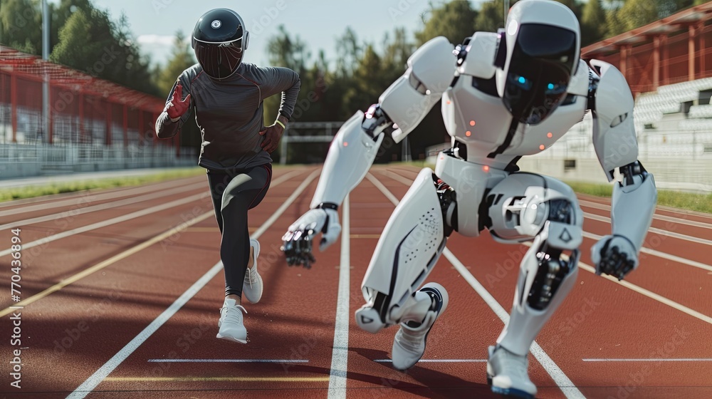 A human athlete and a humanoid robot showcase speed as they compete in ...