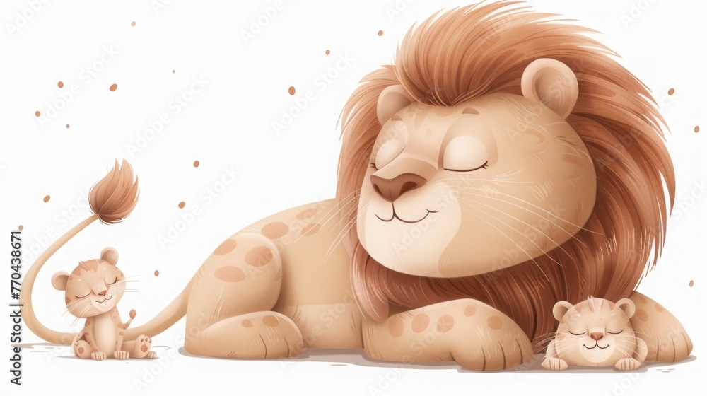 Loving Lion and Cub Watercolor Family Illustration, A heartwarming bond ...