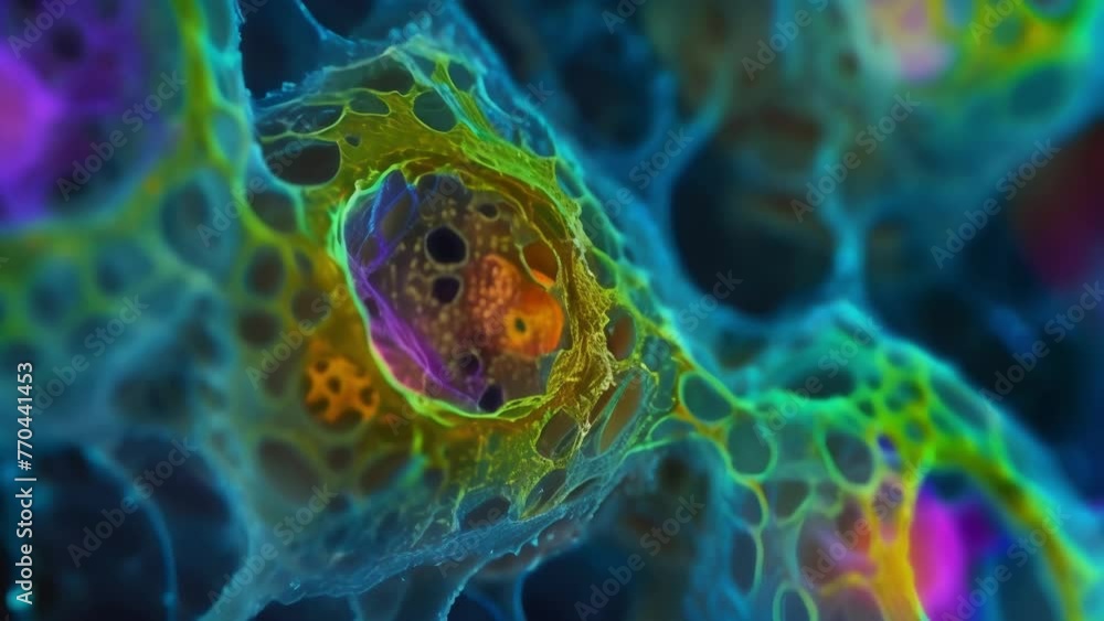 Microscopic image of a of plant cells undergoing mitosis revealing the ...