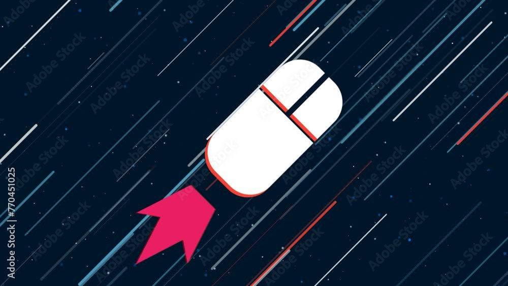 Computer mouse symbol flies through the universe on a jet propulsion ...