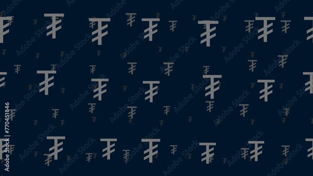 Tugrik symbols float horizontally from left to right. Parallax fly effect. Floating symbols are ...