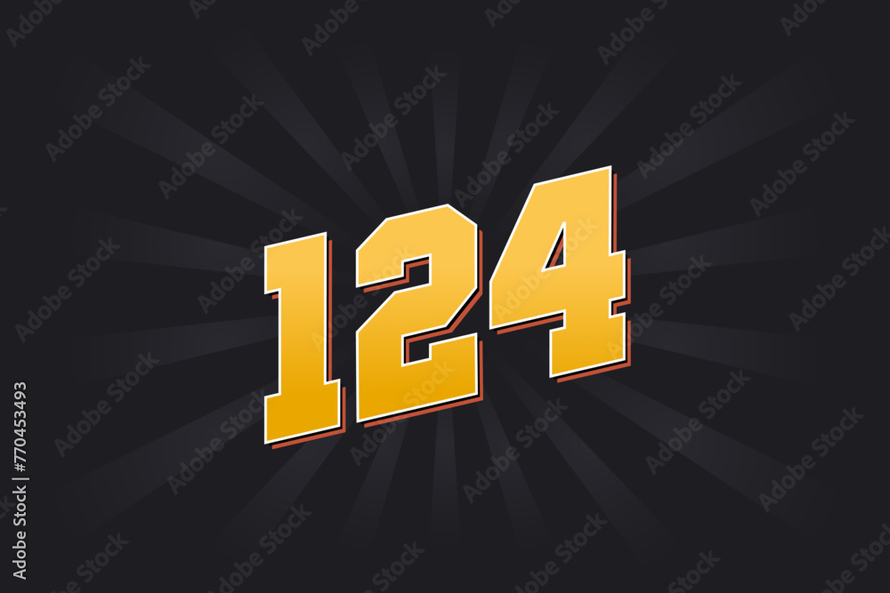Number 124 vector font alphabet. Yellow 124 number with black ...