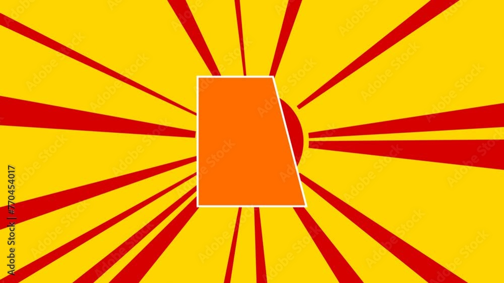 Trapezium symbol on the background of animation from moving rays of the ...
