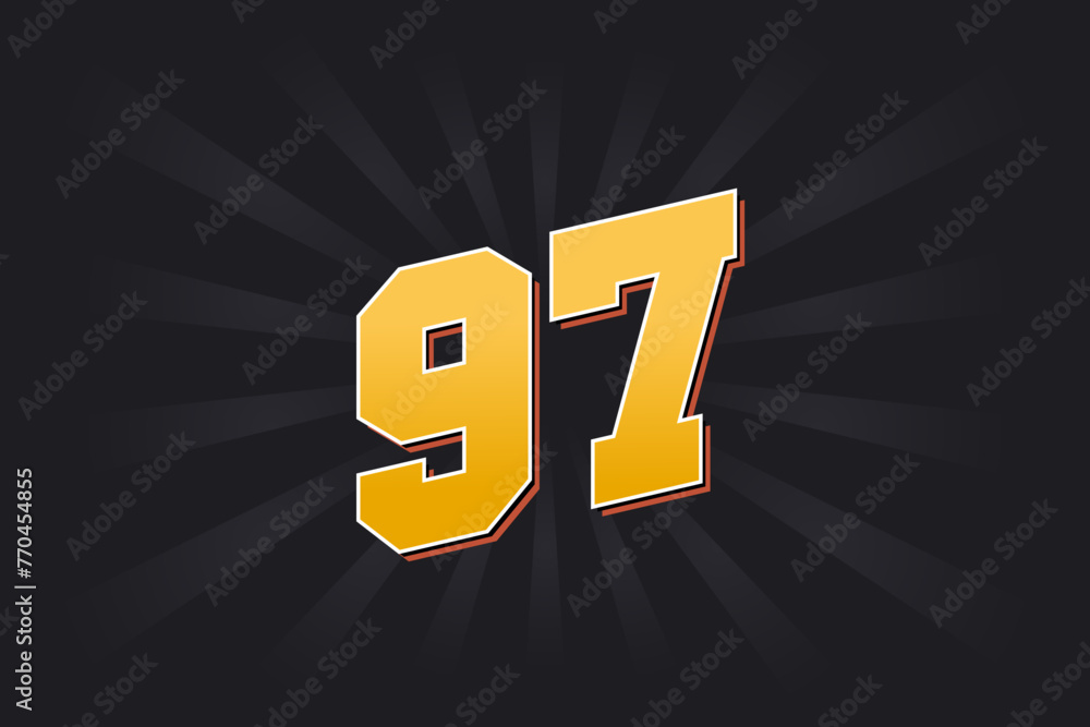 Number 97 vector font alphabet. Yellow 97 number with black background ...