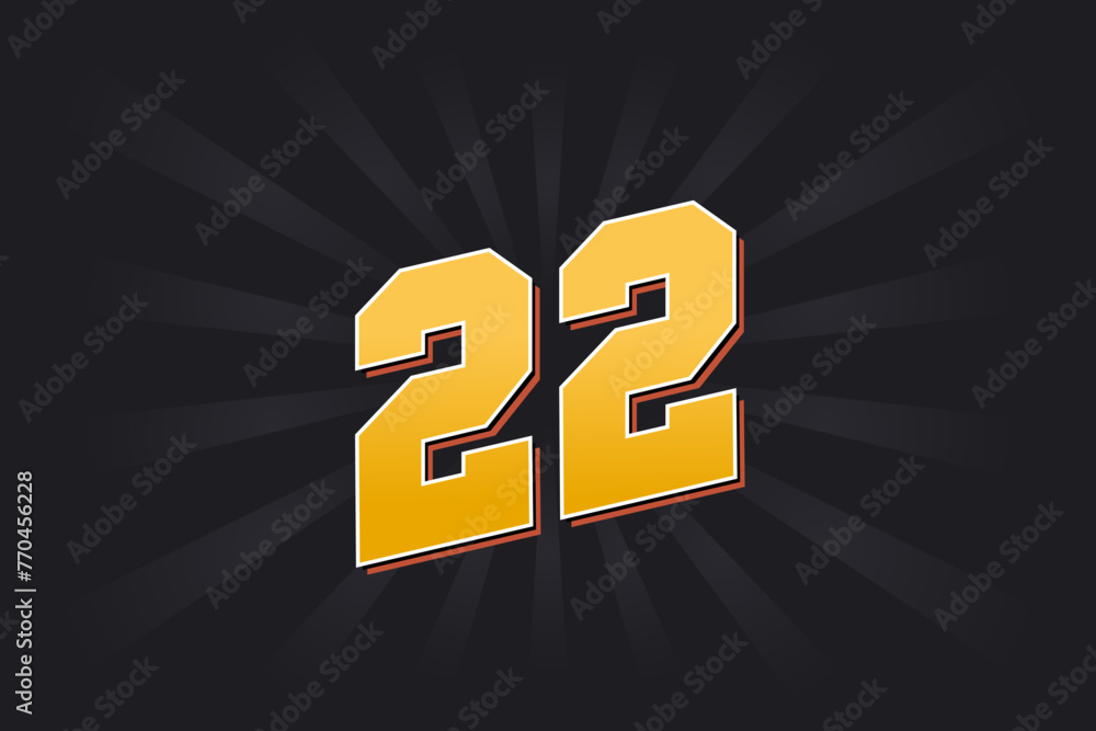 Number 22 vector font alphabet. Yellow 22 number with black background ...