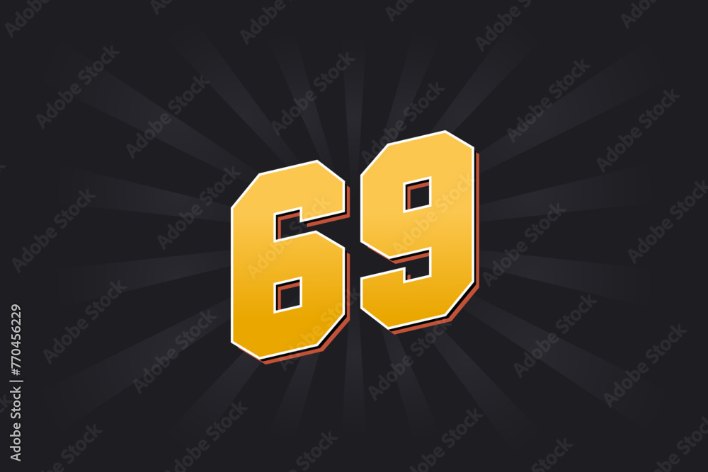 Number 69 vector font alphabet. Yellow 69 number with black background ...