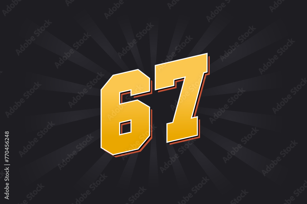 Number 67 vector font alphabet. Yellow 67 number with black background ...