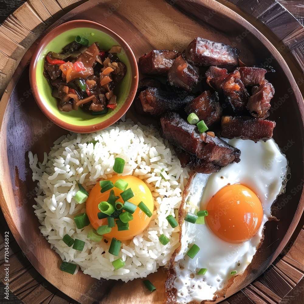 A Filipino breakfast of silog, garlic fried rice with a choice of meat ...
