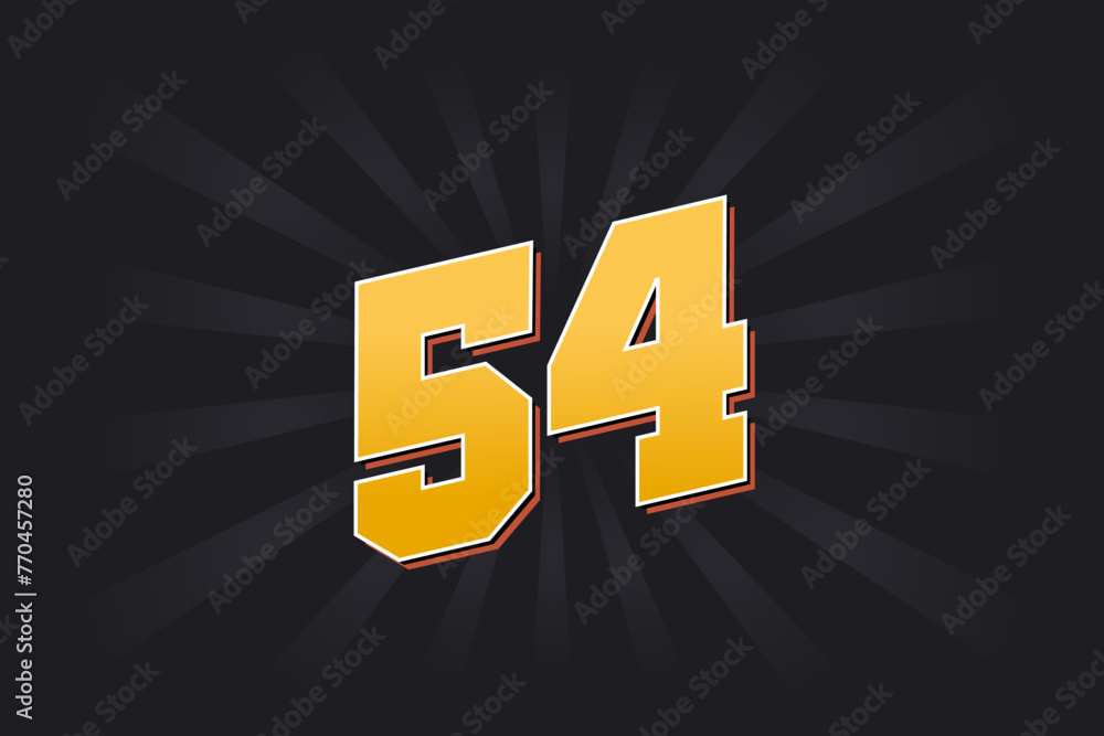 Number 54 vector font alphabet. Yellow 54 number with black background ...