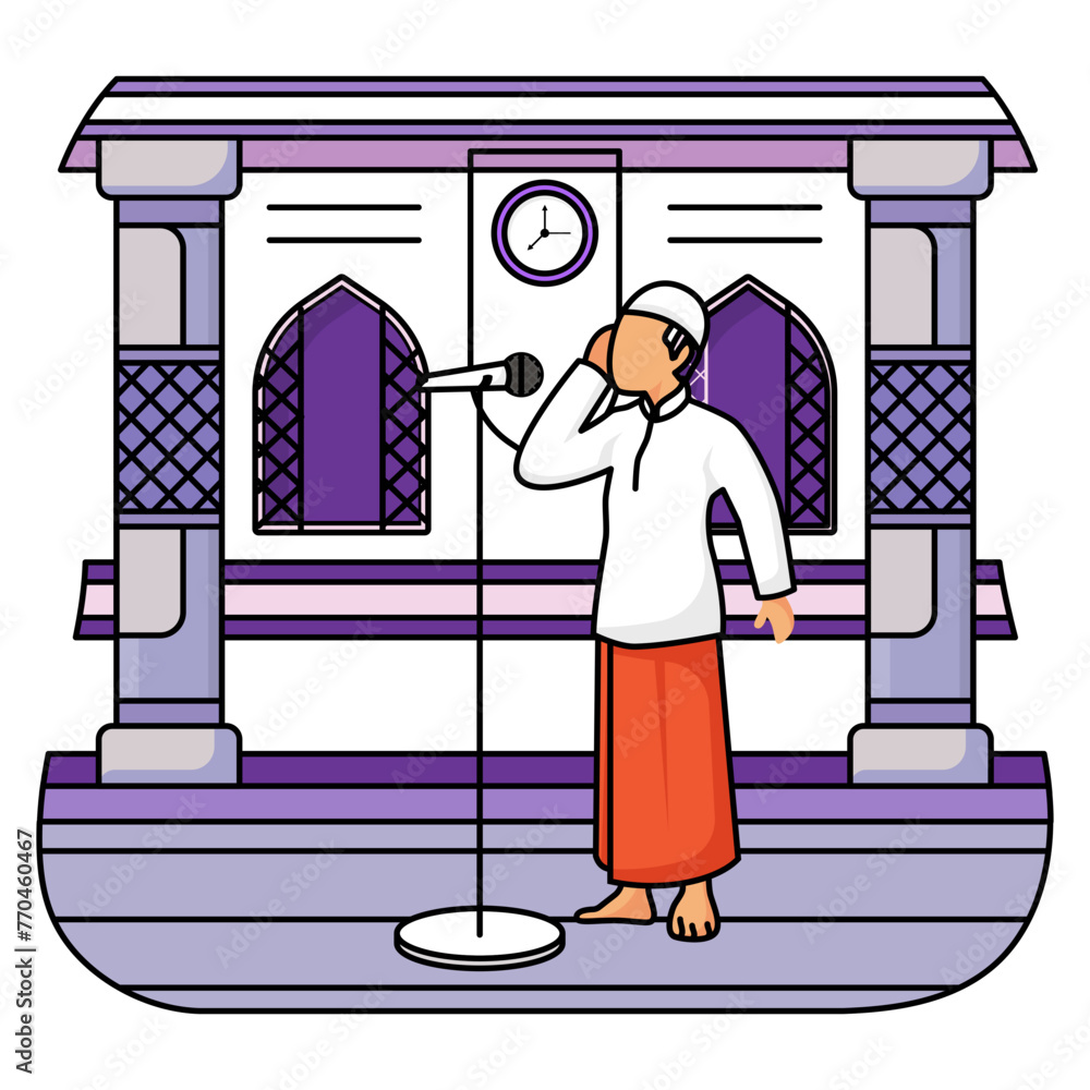 muezzin call to public prayer concept, person recites the Adhan vector ...