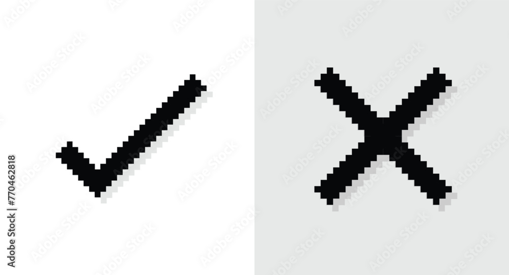 Silhouette pixel art, 90s mood, 8bit retro style silhouette check mark ...