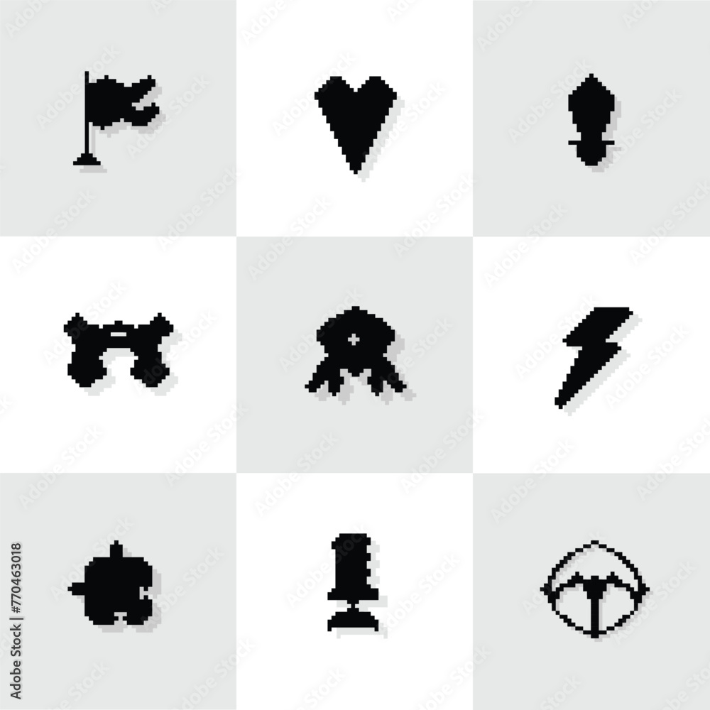 Silhouette pixel art, 90s mood, 8bit retro style silhouette game icons ...