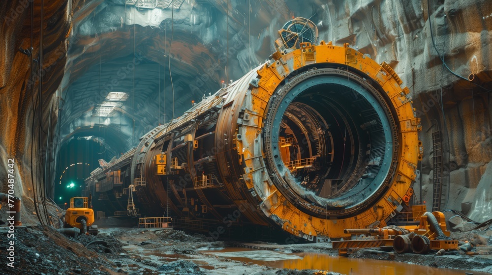 Massive Tunnel Boring Machine in Underground Construction. Imposing ...
