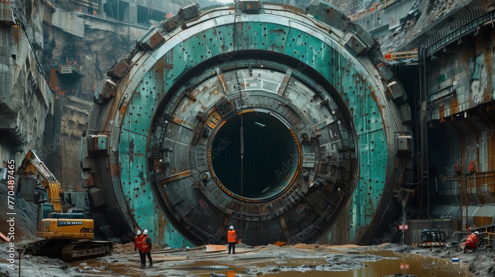 Tunnel Boring Machine at an Underground Construction Site. Engineers ...