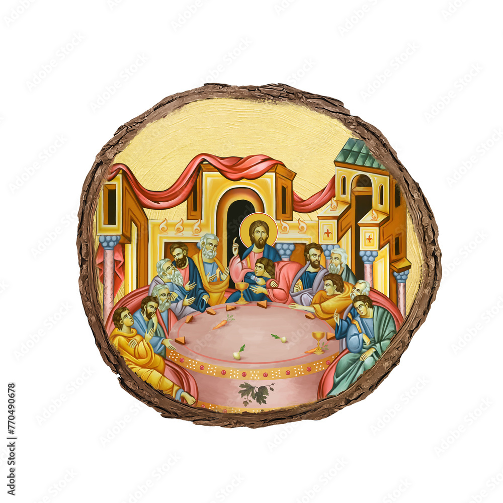 Christian vintage illustration of the Last Supper. Holy Communion ...