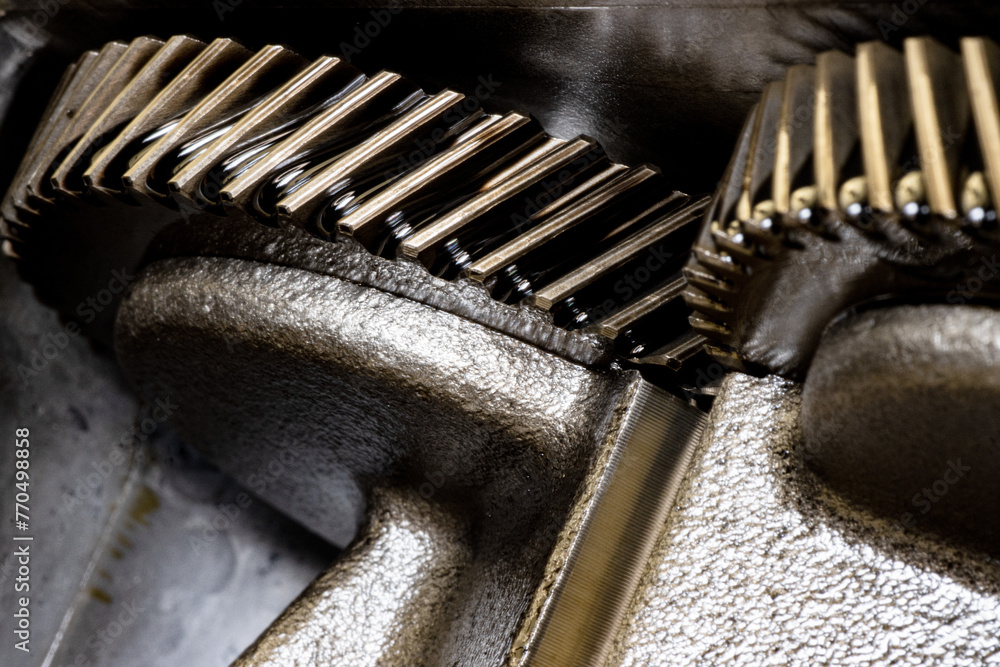 Gears and Gears of a gearbox and Crankshaft of an engine Stock Photo ...