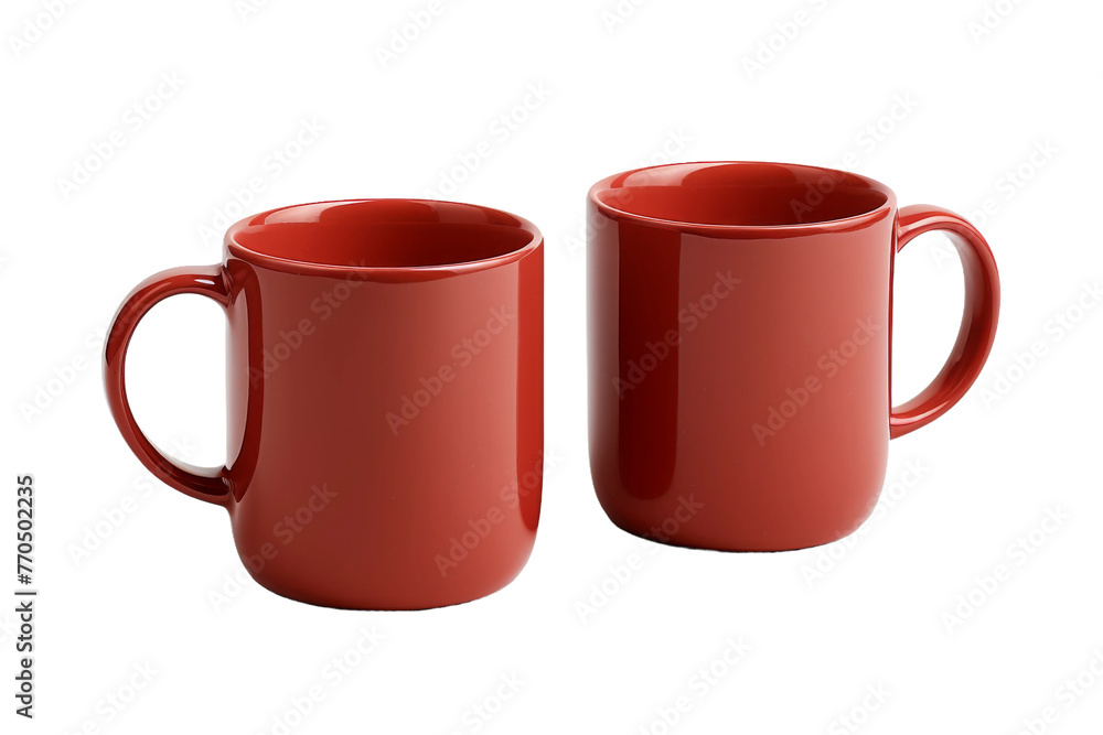 Two Red Coffee Mugs Placed Next to Each Other. On a White or Clear ...