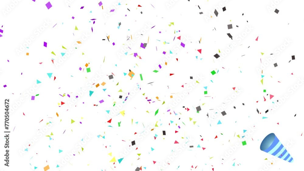 Vidéo Stock animated popper confetti Particles and trumpet. animation motion video on alpha ...