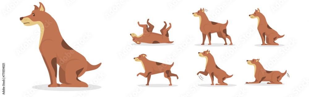 Dogs collection isolated on white background. Dogs tricks icons and ...