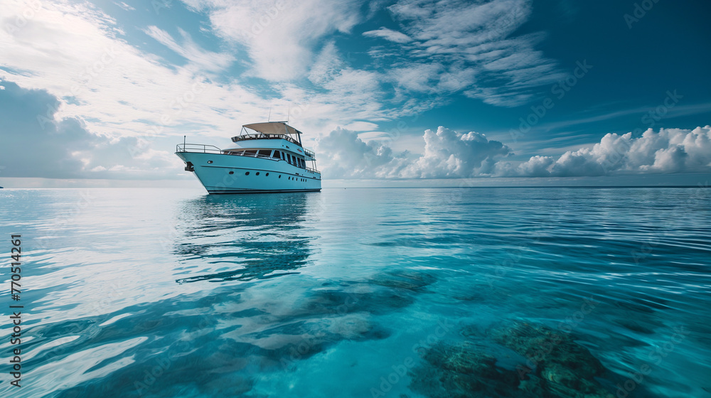 ship in the sea, Aerial tracking top down video of luxury yacht ...