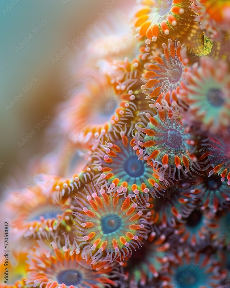 Macro image of a corals surface, revealing the tiny polyps and color ...