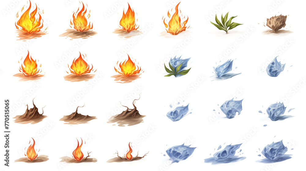Sprites Illustrating Elemental Concepts of Fire, Earth, and Water Stock ...