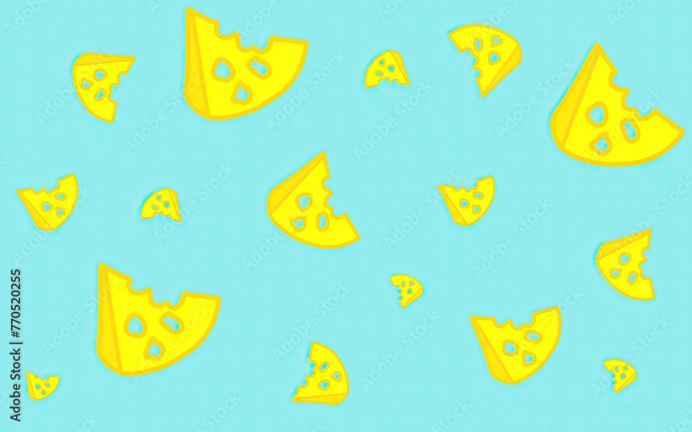 Cartoon pattern of cheese slices with holes, bitten by mice. Cute art ...