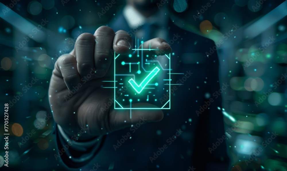 Green check mark for compliance, certification or audit concept with a ...