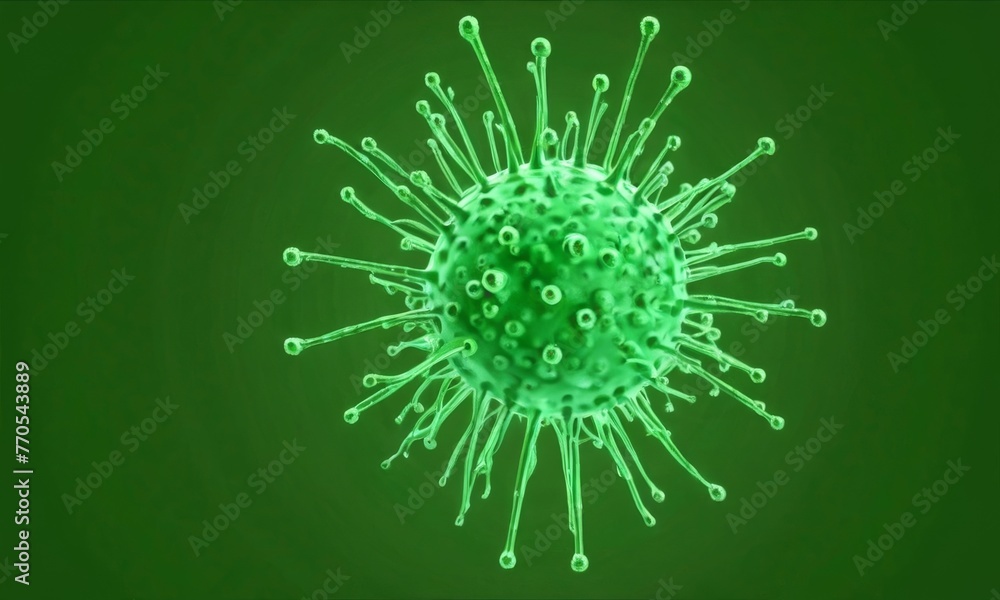 This image illustrates a single viral particle with protruding elements ...