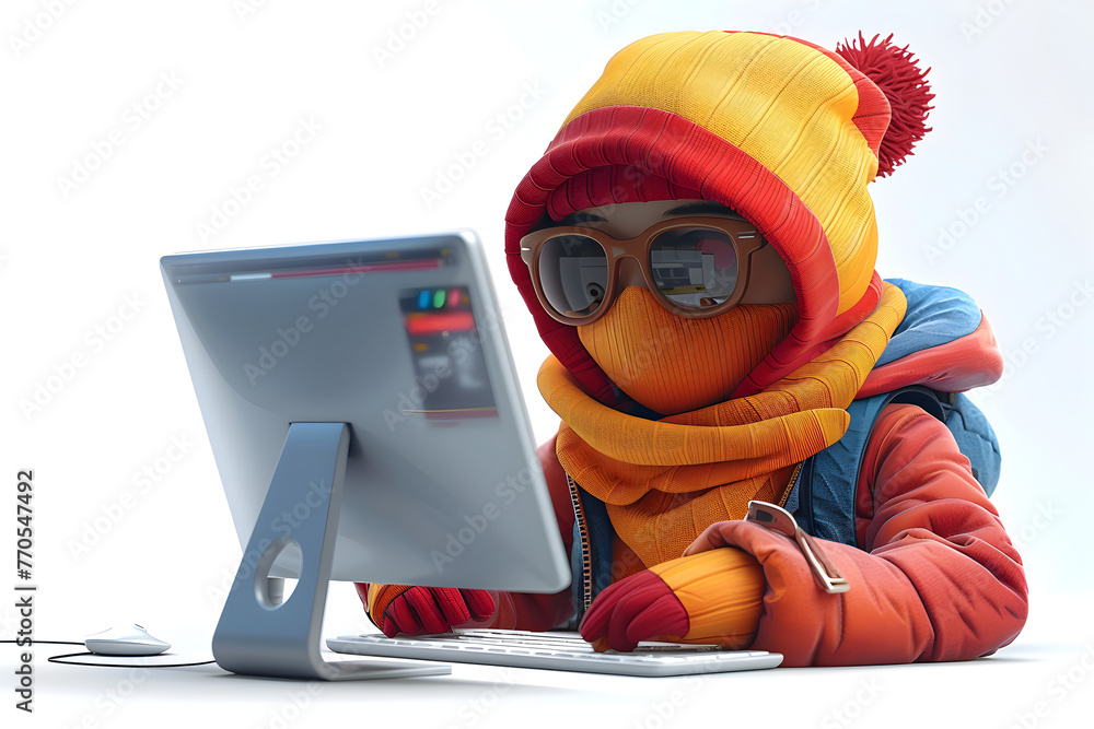 A 3D animated cartoon render of a hacker breaking into a computer ...