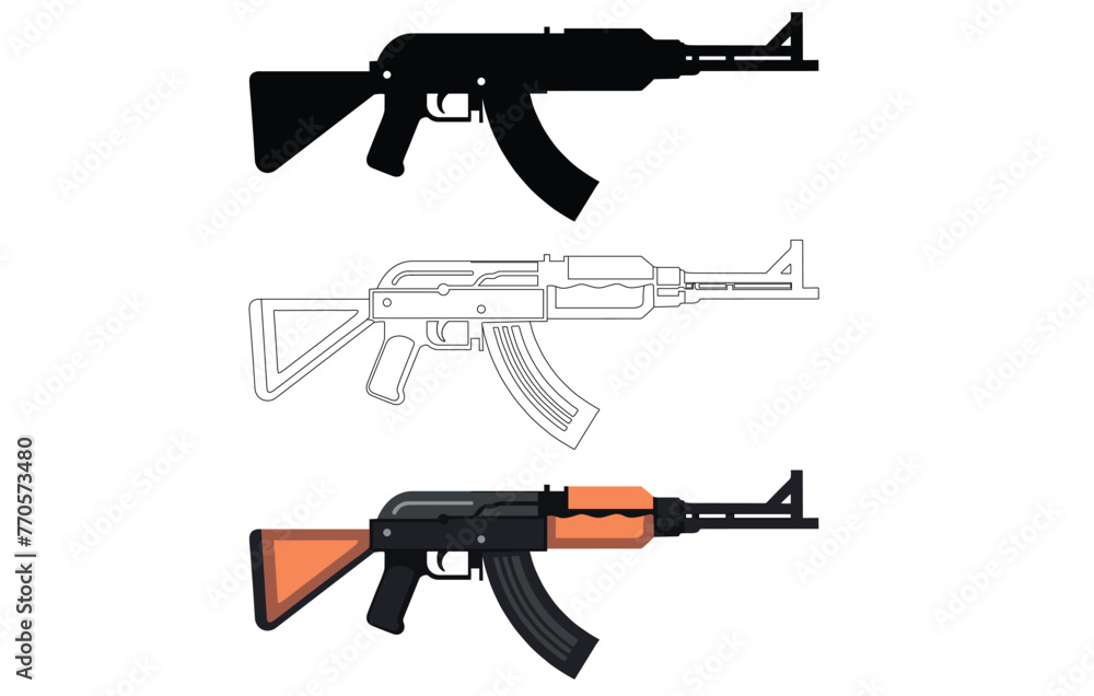 Vetor de AK47 Machine gun black silhouette. Vector illustration ...