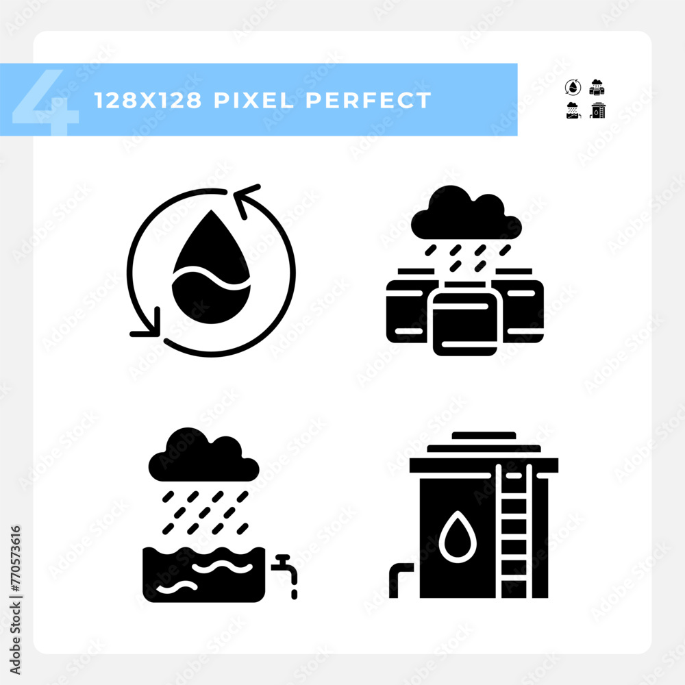 Water collection black glyph icons set on white space Water ...